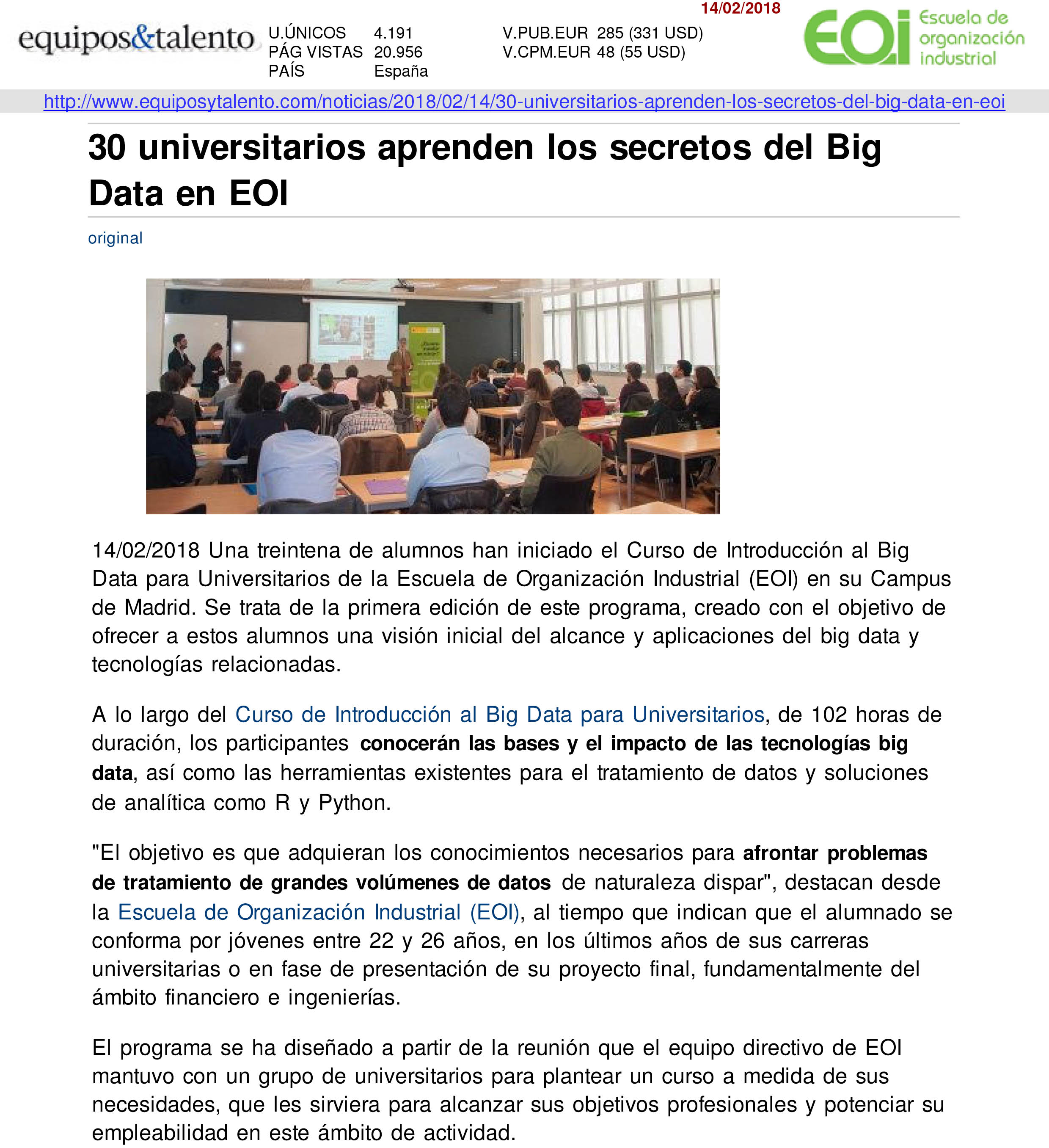 Treinta universitarios aprenden los secretos del Big Data en EOI | EOI